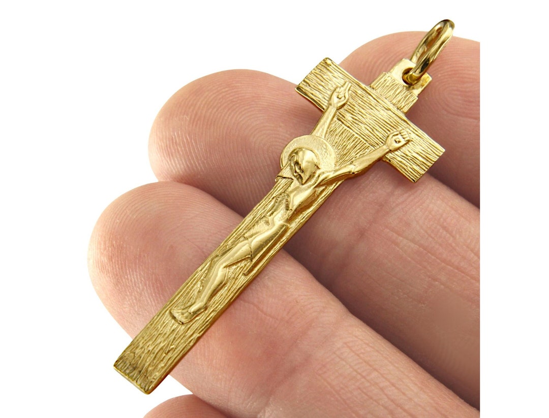 14k Solid Gold Cross Pendant, Large Gold Cross Pendant, 2 Inch Cross ...