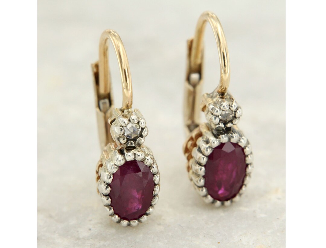 14k Gold Ruby Earrings, Antique Style Earrings, Ruby Drop Earrings ...