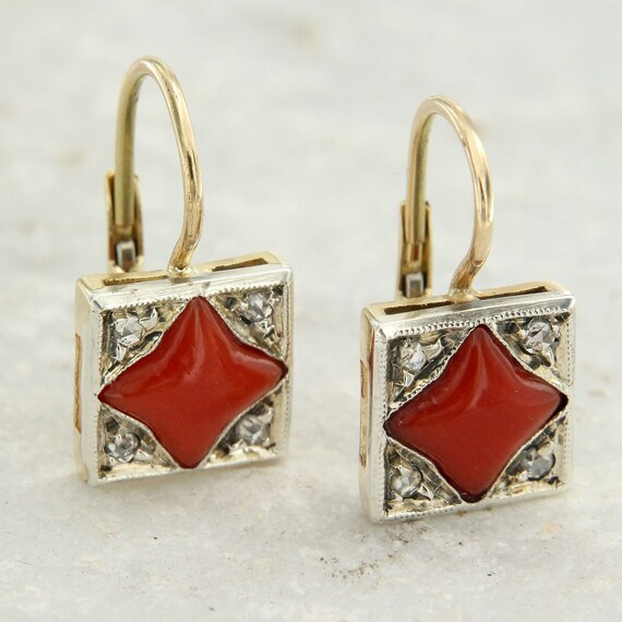 Red Coral Earrings in 14k Gold Coral Dangle Earrings Coral | Etsy