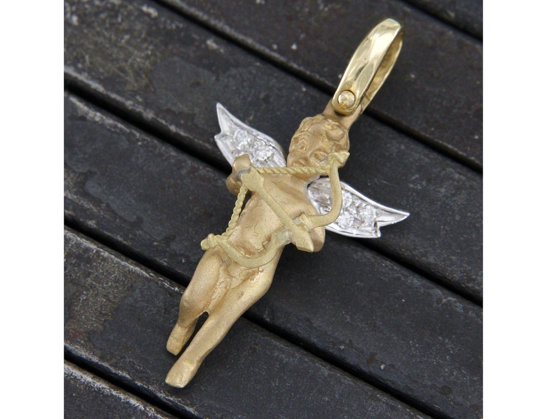 Gold Cupid Pendant, 18k Gold Cupid, Gold Diamond Angel Pendant, Gold ...