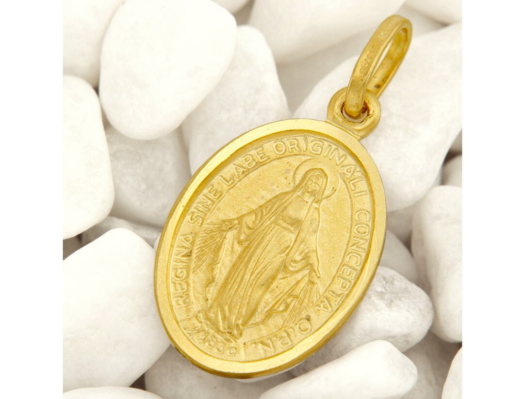 18k Miraculous Medal, Solid Gold Miraculous Medal, Gold Virgin Mary ...