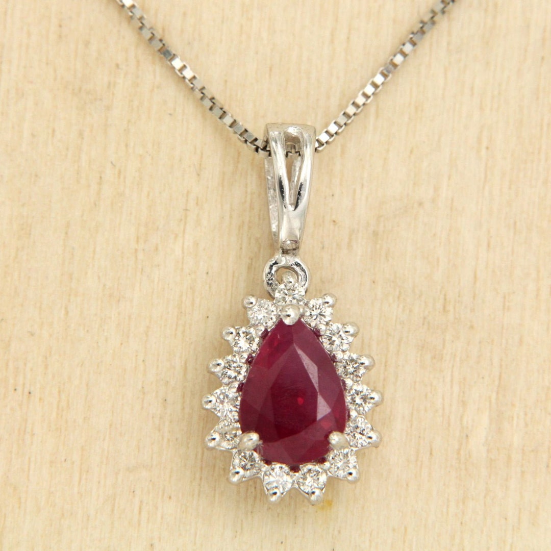 Gold Ruby Pendant, Gold and Diamond Pendant, Red Ruby Pendant, Ruby ...