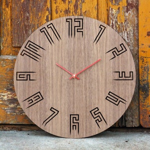 Modern Wall Clock With Numbers, Rustic Wooden Personalized Engraved ...