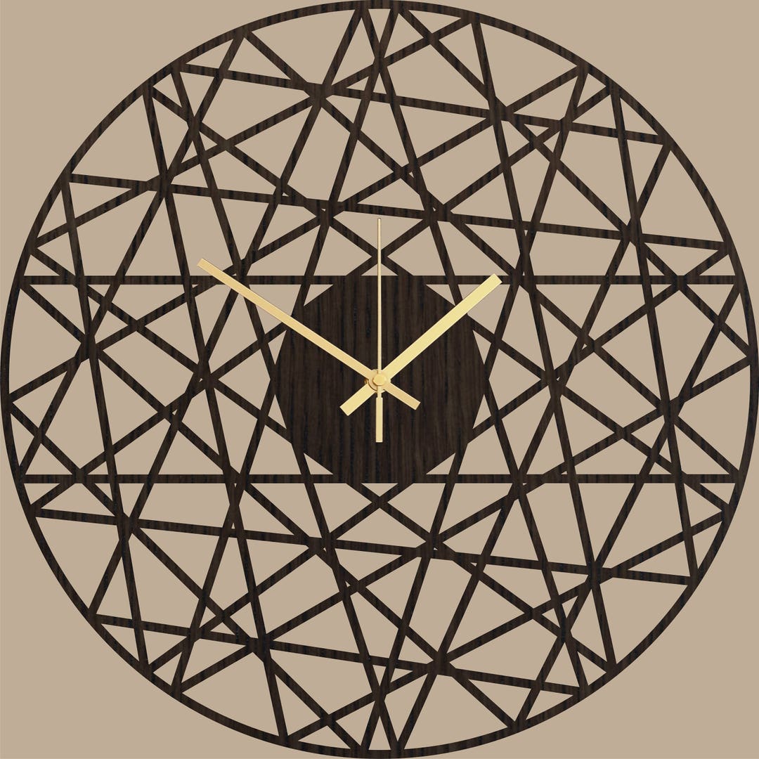 Brown Wall Clock - Wood Wall Clock Polygonal, Modern Wall Decor, Home ...
