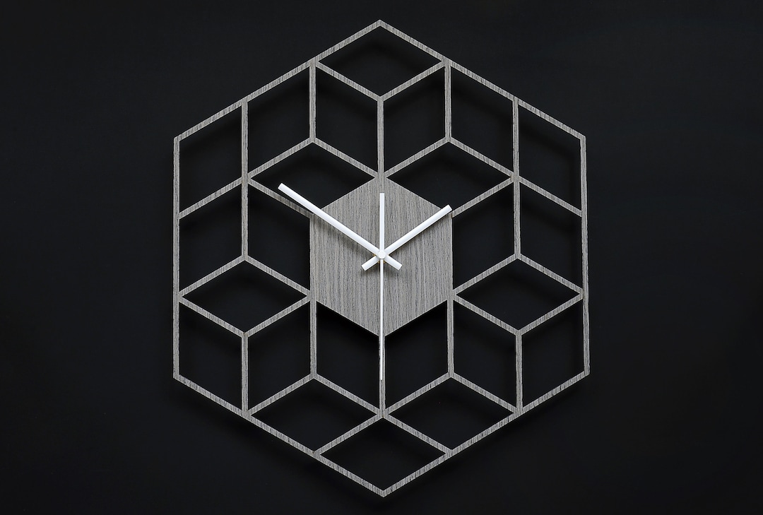 Minimalist Geometric Clock - Cube Shape Wooden Wall Clock, Silent Non ...