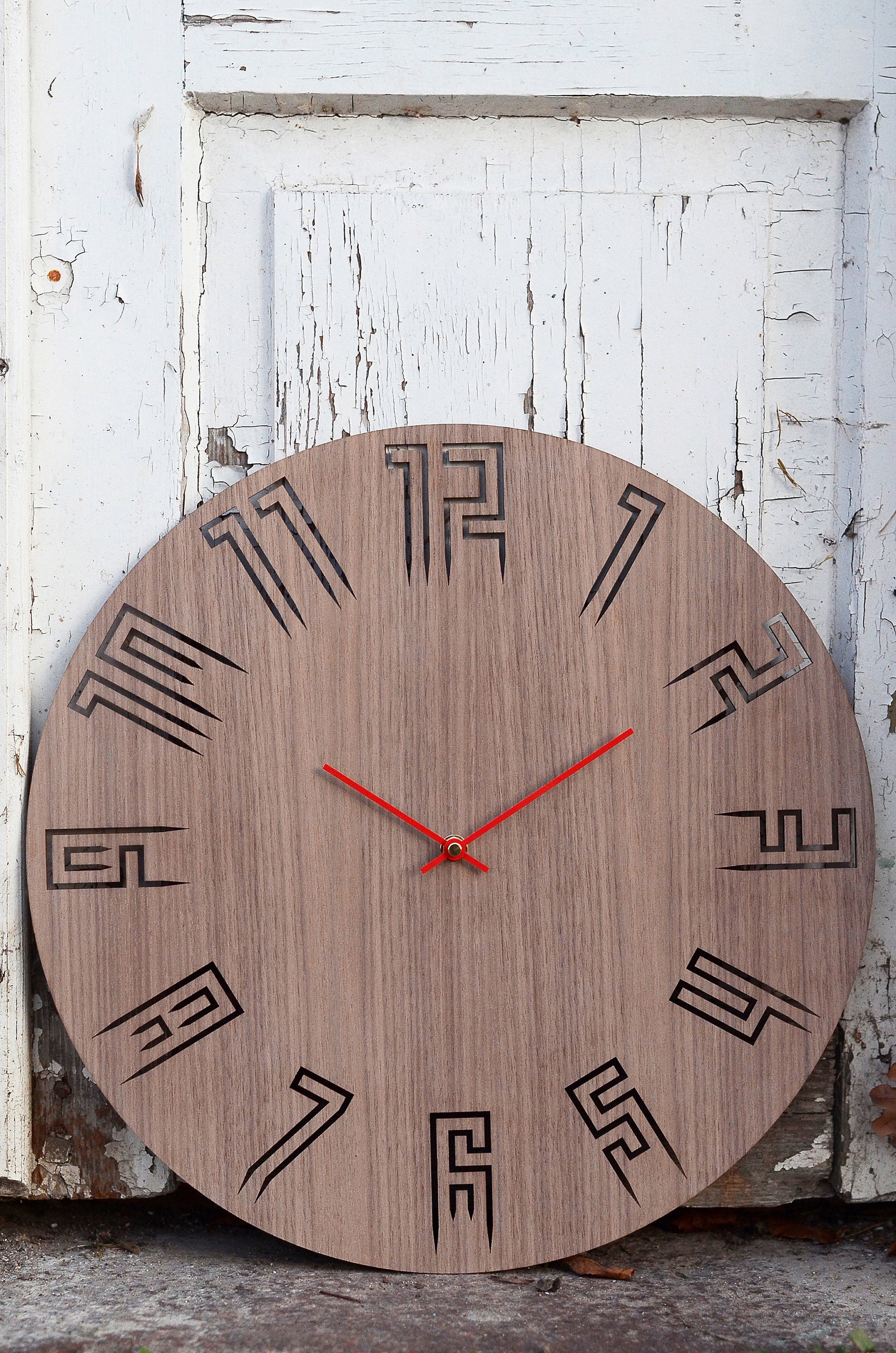 Modern Wall Clock With Numbers, Rustic Wooden Personalized Engraved ...