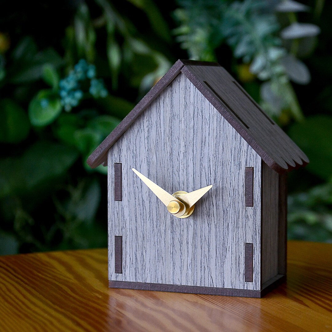 Clock CUTE HUT - Small Wooden Table Clock, Gray Desk Clock - Etsy