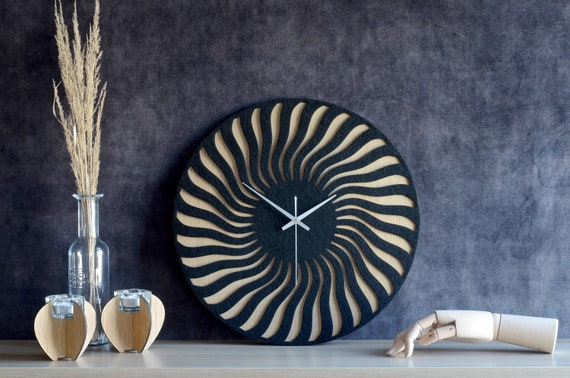 Wood and Felt Clock Modern and Unique Wall Decor Round - Etsy