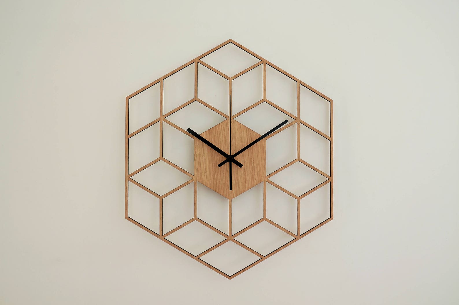 Cube Inspired Wooden Wall Clock, Silent Non Ticking Wood Clock ...