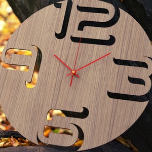 17" Round Wood Wall Clock With Big Numbers, Modern Office Wall Clock ...
