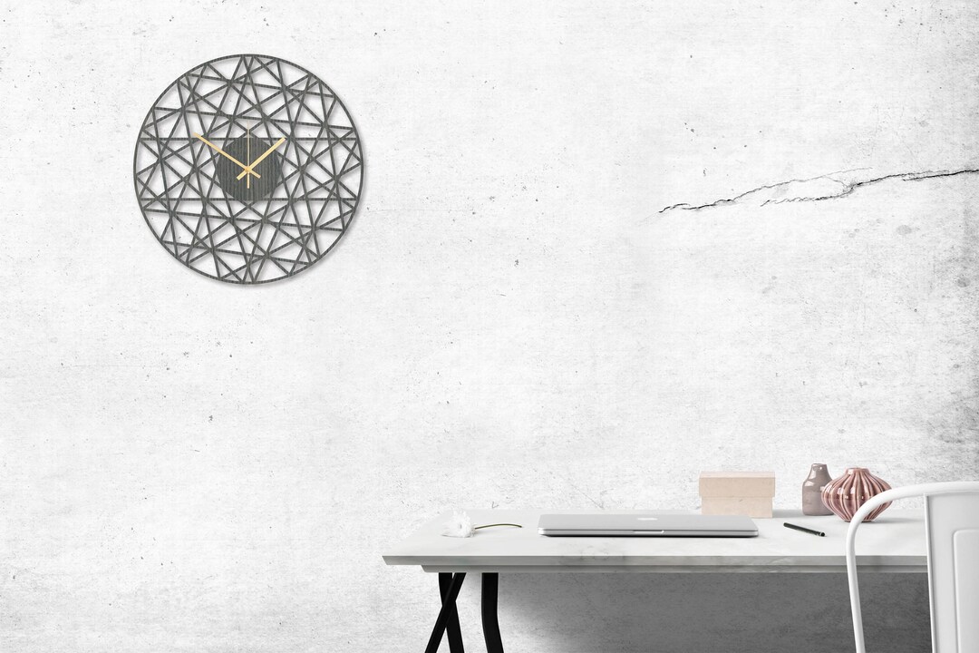 Geometrical Wooden Wall Clock Polygonal, Modern Home Decor Simple Wood ...