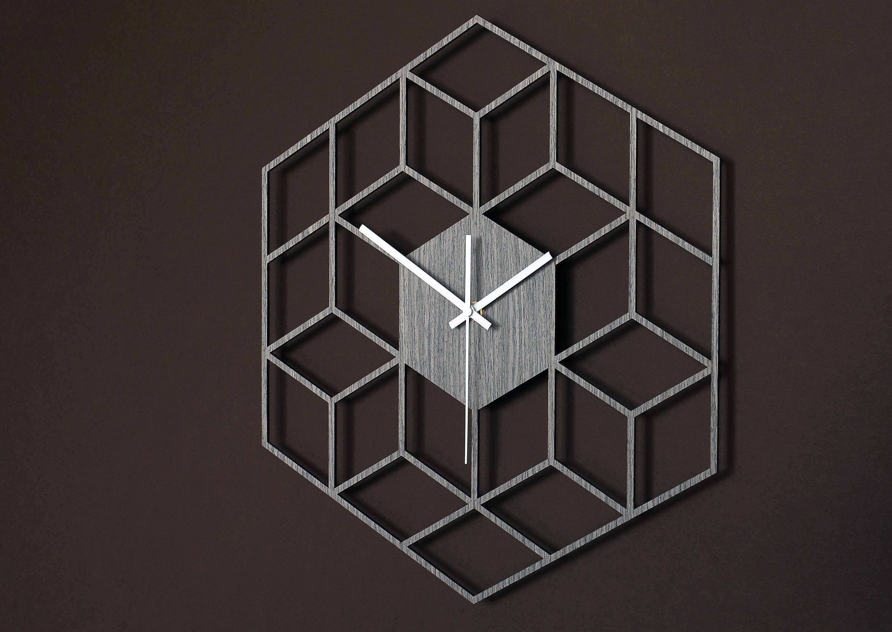 Minimalist Geometric Clock Cube Shape Wooden Wall Clock | Etsy