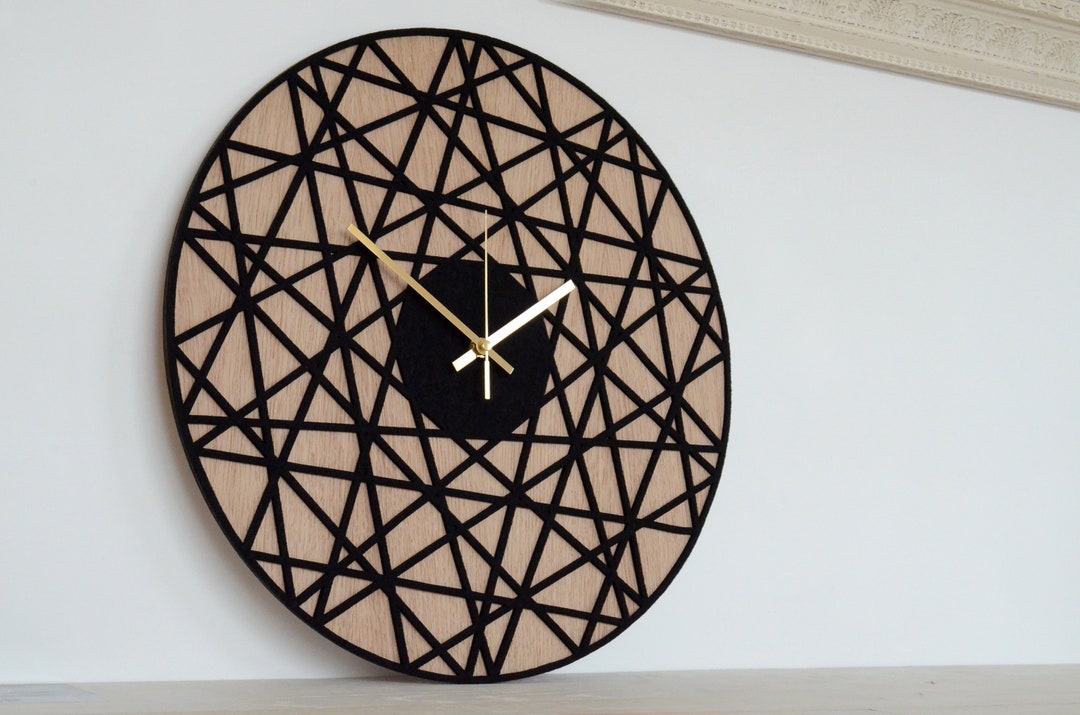 Felt Wall Clock Polygonal Felt and Wood Living Room Clock, Silent ...