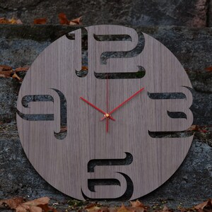 17" Round Wood Wall Clock With Big Numbers, Modern Office Wall Clock ...