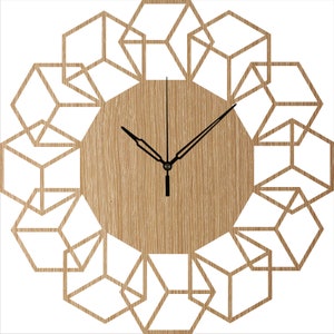 17" Wood Wall Clock, Minimalist Clock, Geometric Design Clock, Hanging ...