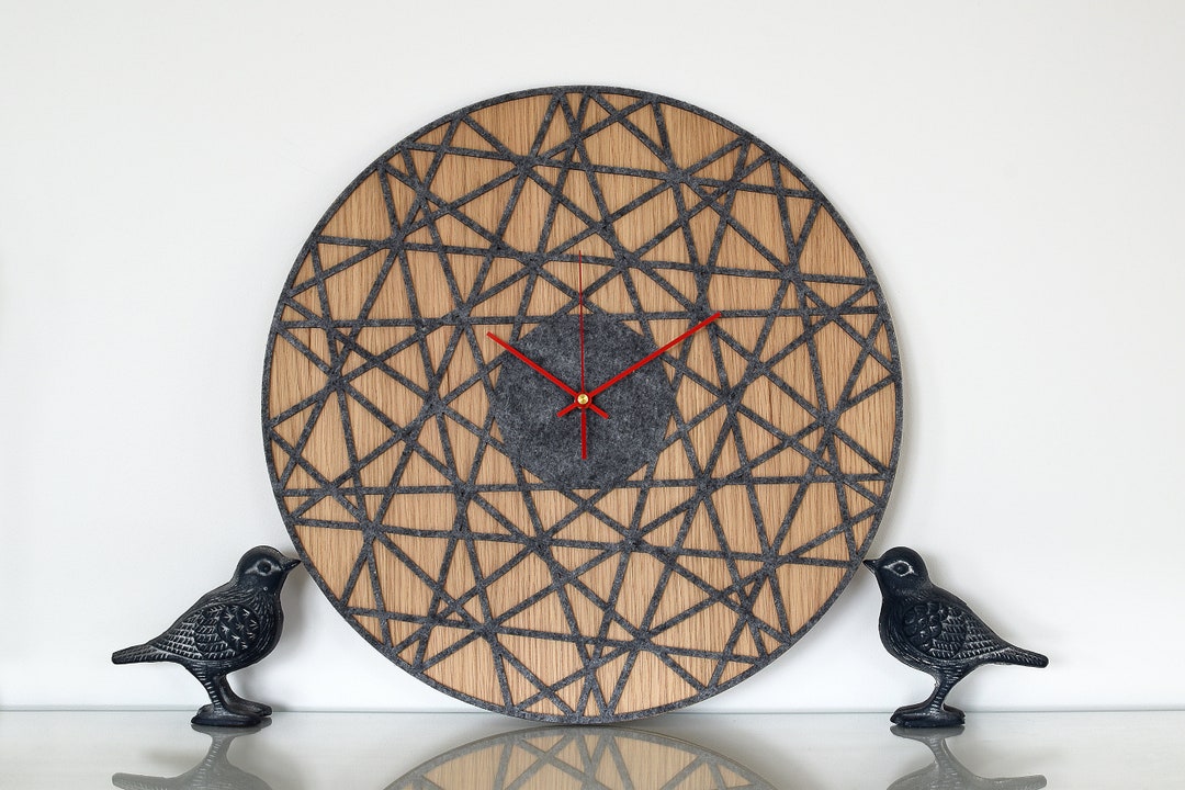Large Wall Clock Gray Felt Wall Clock Polygonal Silent Living Room ...