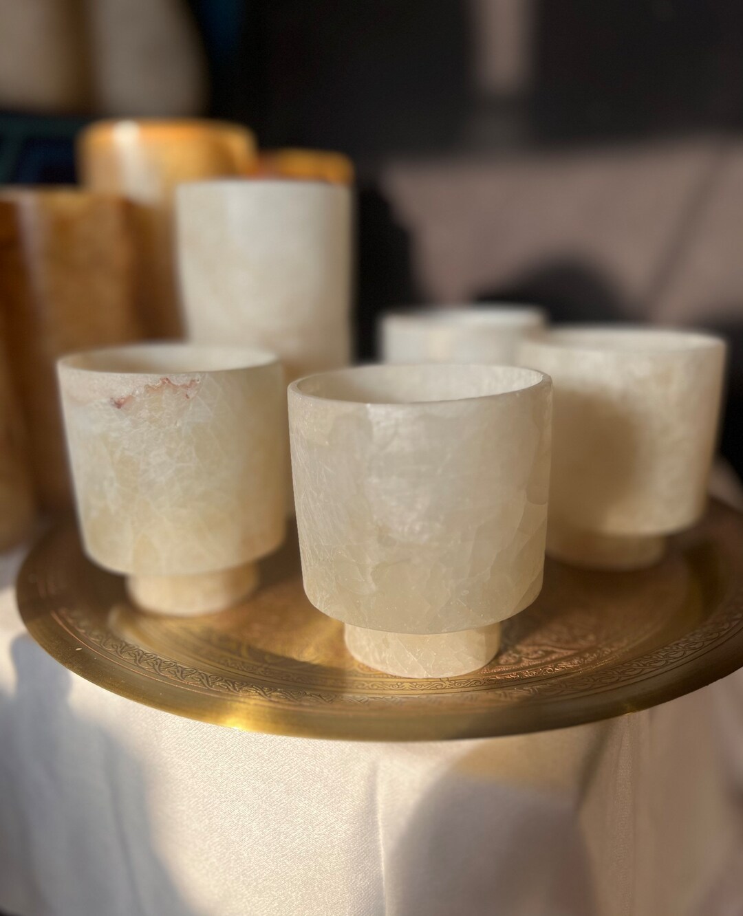 Egyptian White Alabaster Stone Tea Light Candle Holder Alabaster Candle ...