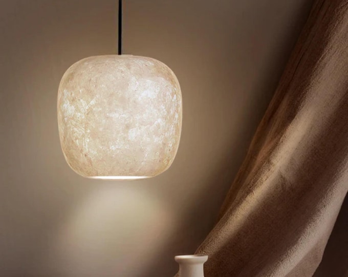 White Alabaster Stone Pendant Lamp. Natural Stone Hanging Light ...