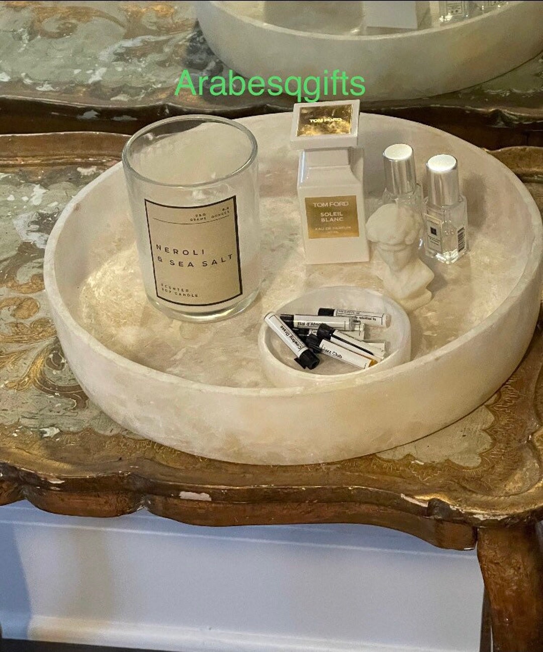 Egyptian White Alabaster Trays, ALABASTER ROUND TRAY, Natural One Piece ...