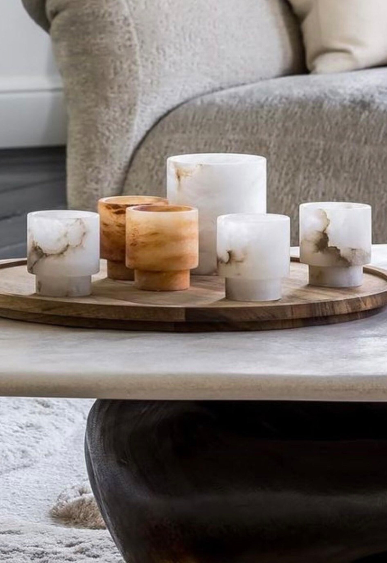 Egyptian White Brown Alabaster Stone Tea Light Candle Holder - Etsy