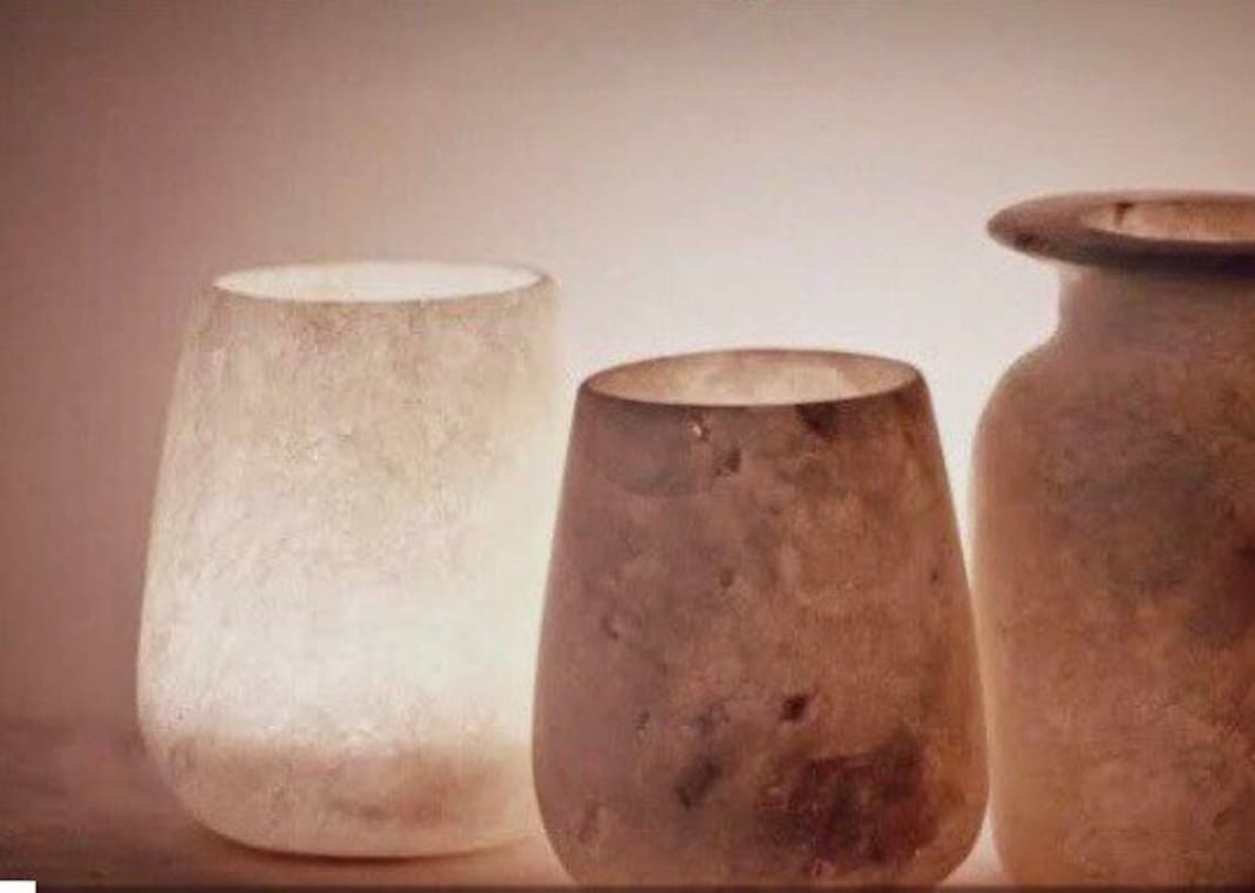 Alabaster Candleholders Oval. White Alabaster Stone Candle - Etsy