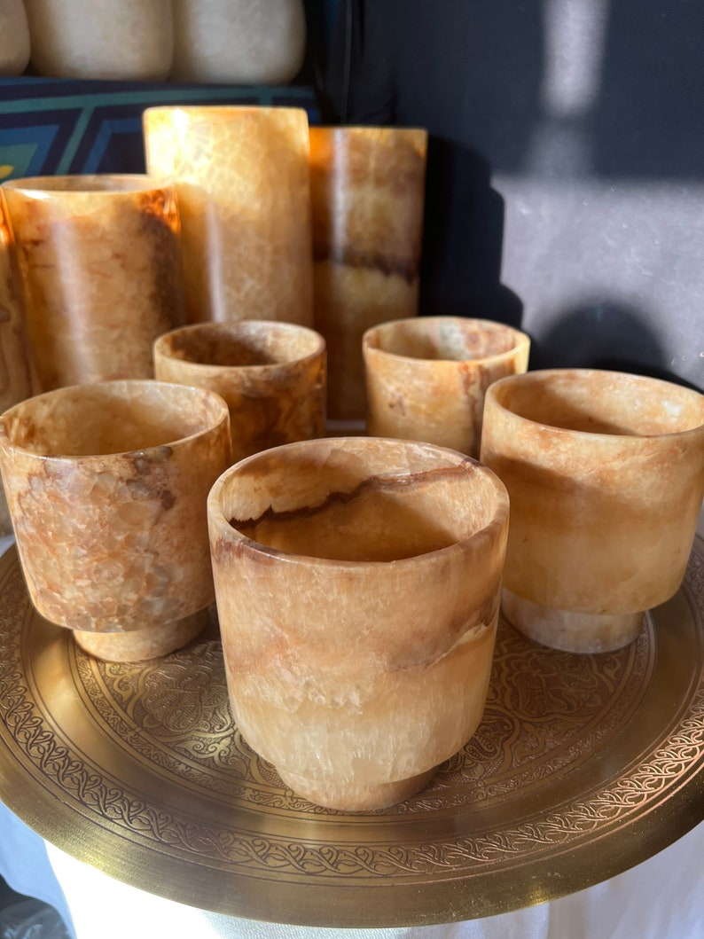 Egyptian White Brown Alabaster Stone Tea Light Candle Holder Alabaster ...