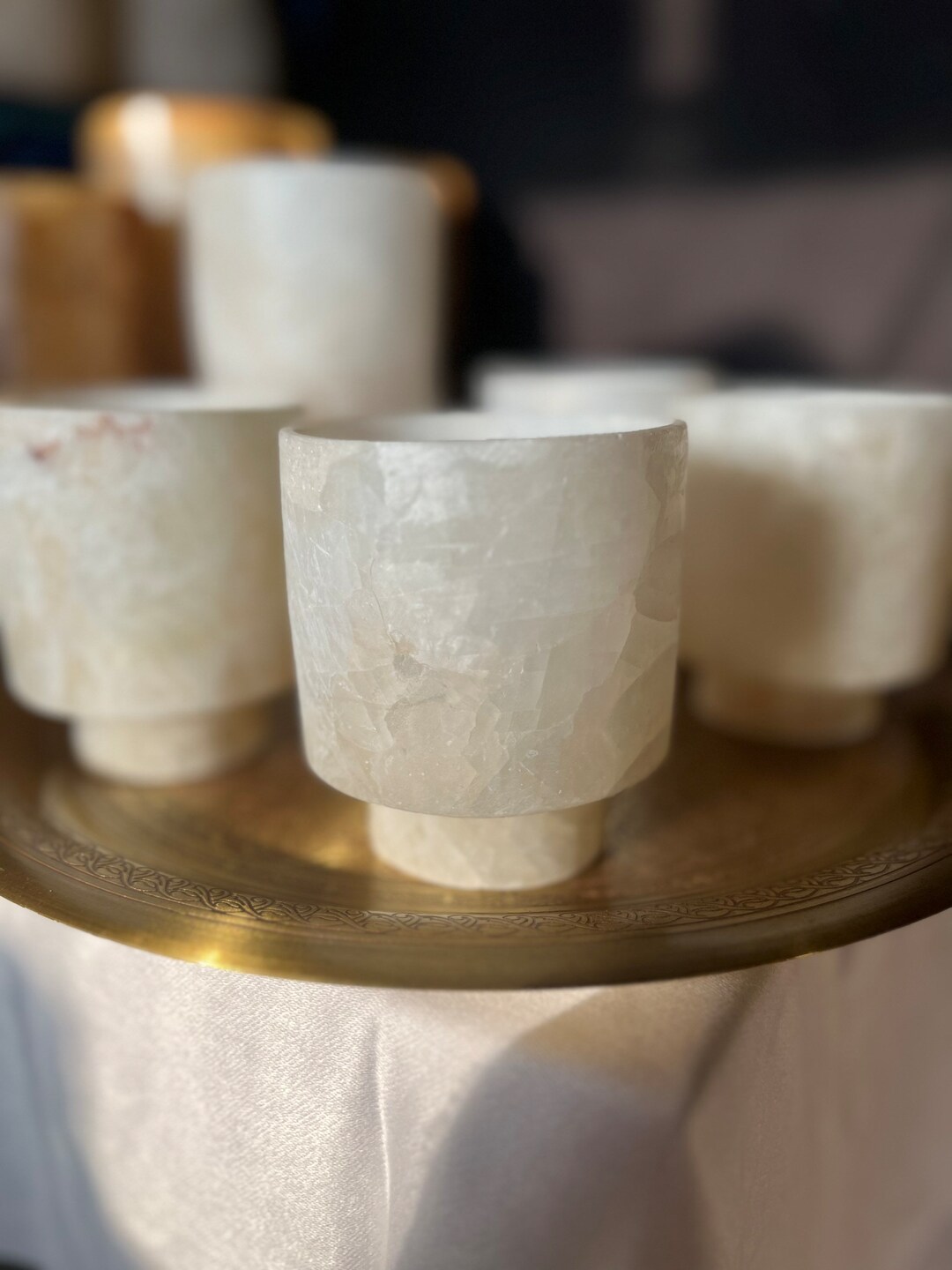Egyptian White Alabaster Stone Tea Light Candle Holder Alabaster Candle ...