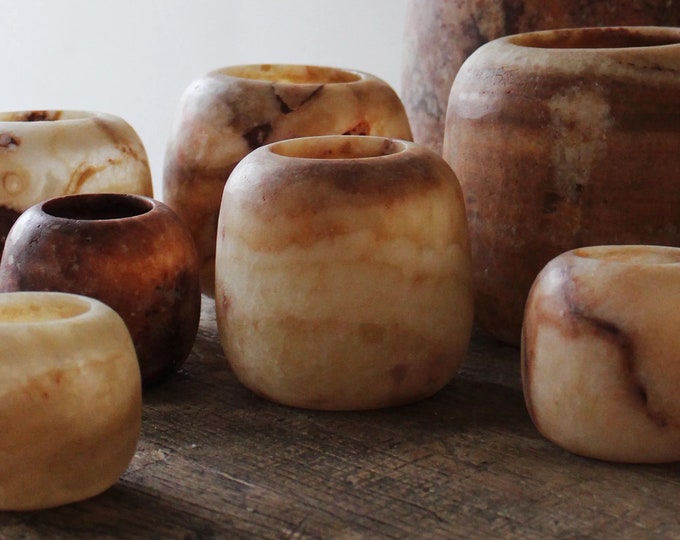 ALABASTER Natural Stone CANDLE HOLDER Brown Alabaster Candle Holder.tea ...
