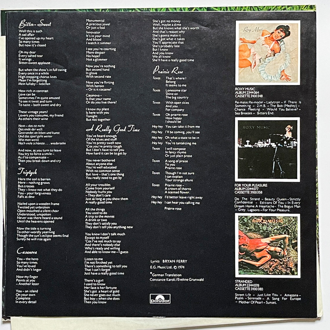 Roxy Music Country Life / Vinyl Record LP Music Album / 1974 Pop / Art ...