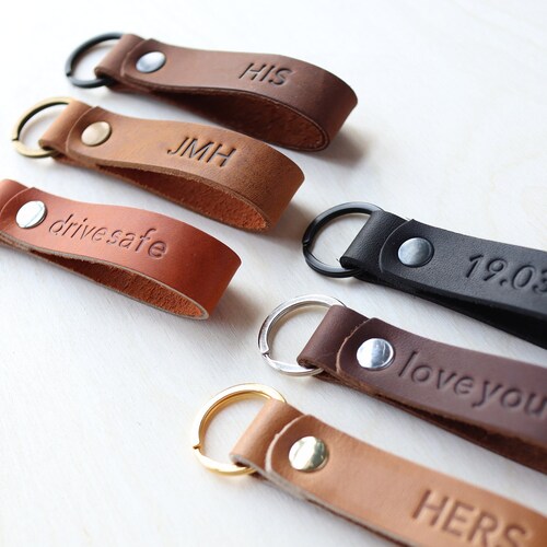 Personalized Round Leather Keychain Fob Gift Anniversary - Etsy