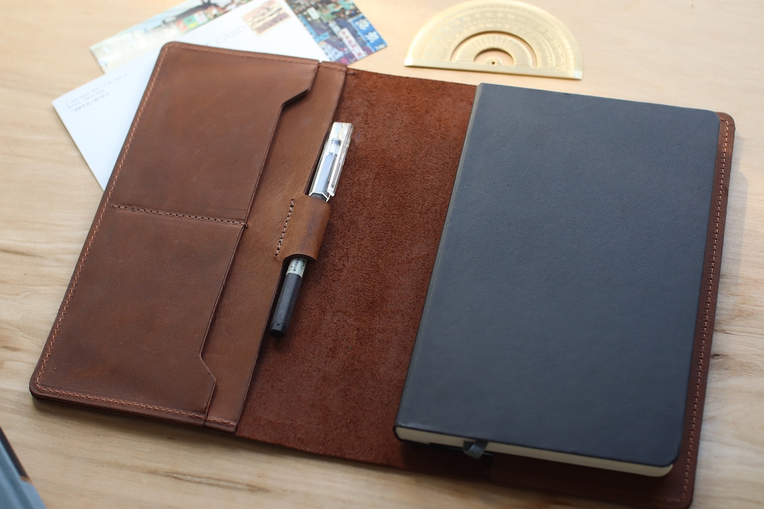 4 Pocket Leather Notebook Journal Cover, Personalized | for Moleskine ...