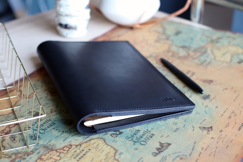 2 Pocket Leather Notebook Journal Cover, Personalized | for Moleskine ...