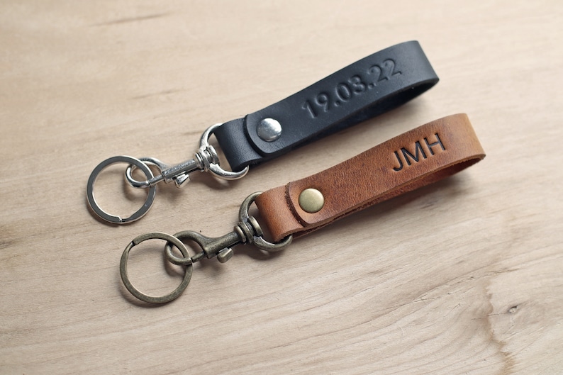 Personalized Leather Keychain With Snap Clip, Fob, Gift, Anniversary ...