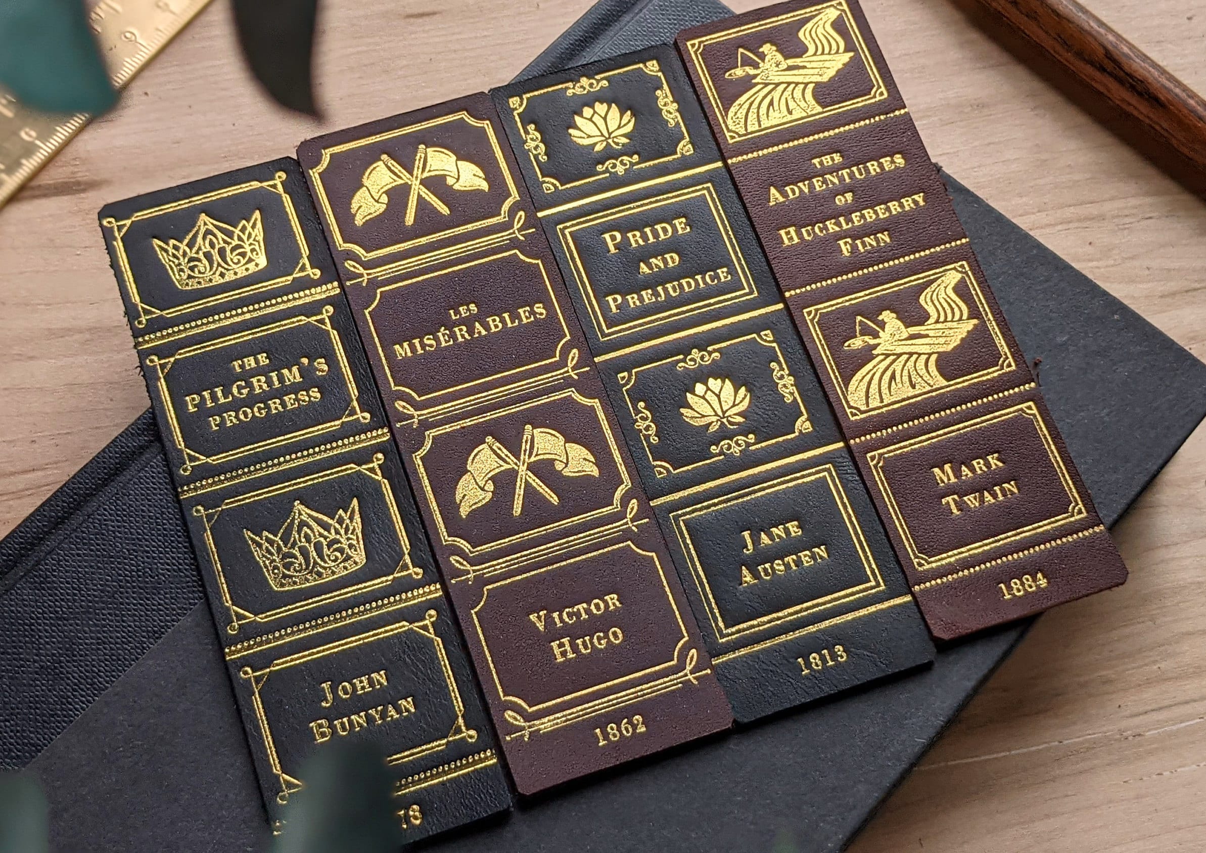 Gold Embossed Leather Bookmark of Classic Books Pride and | Etsy India