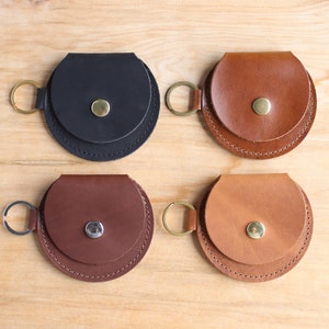 Mini Leather Circle Pouch, Personalized: Small Coin Purse With Keychain ...
