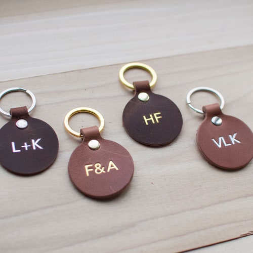 Personalized Round Leather Keychain Fob Gift Anniversary | Etsy