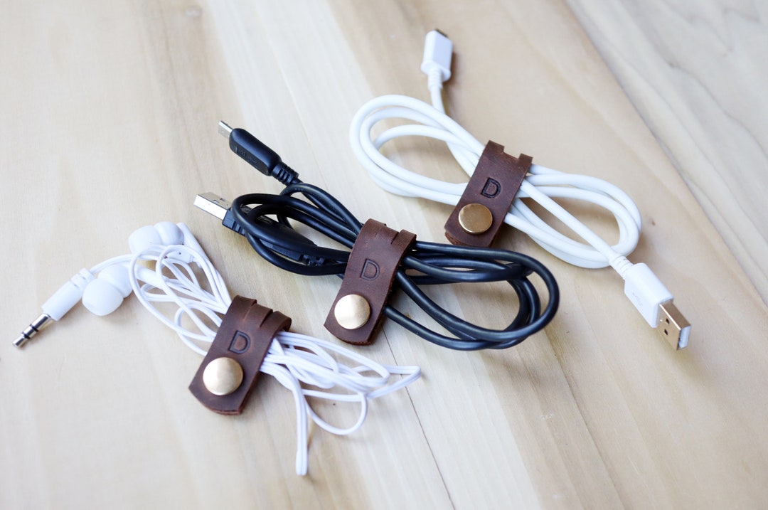 2 Pack - Personalized Leather Cable Clip and Cord Organizer - Etsy