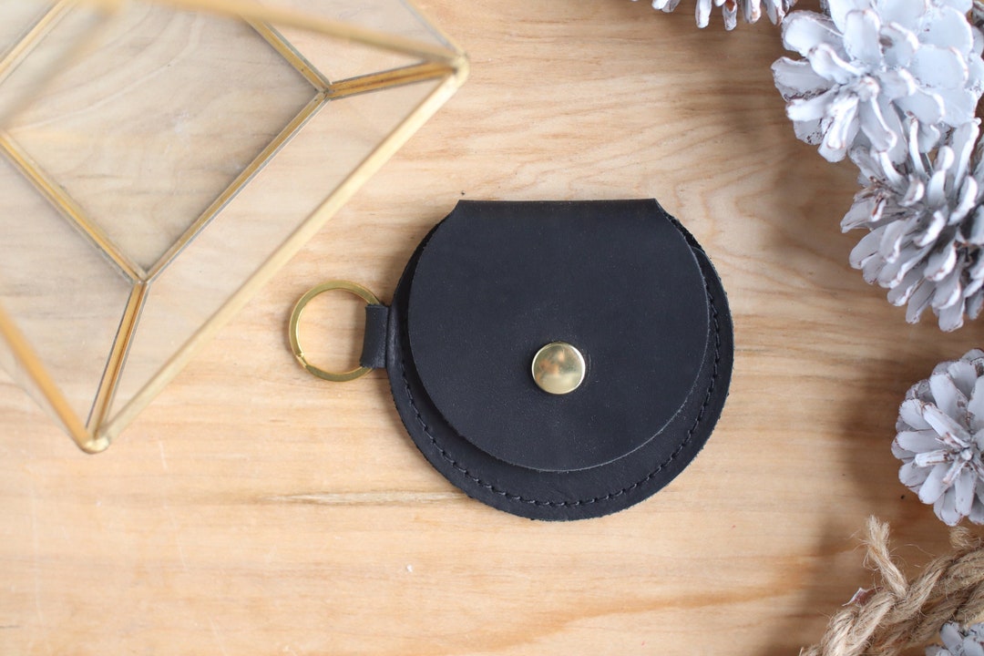 Mini Leather Circle Pouch, Personalized: Small Coin Purse With Keychain ...