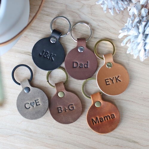 Personalized Round Leather Keychain Fob Gift Anniversary | Etsy