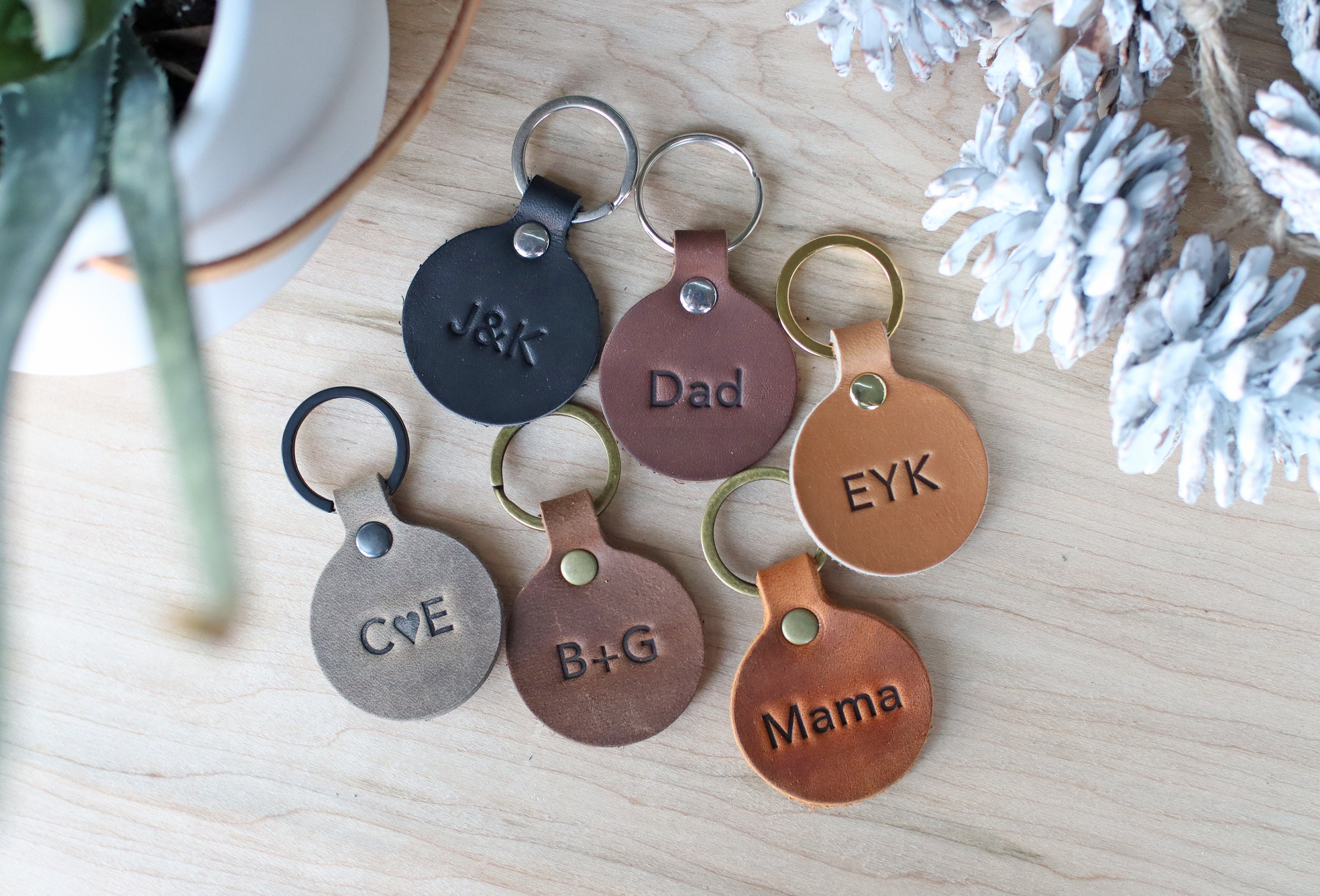 Personalized Round Leather Keychain, Fob, Gift, Anniversary, Multiple ...