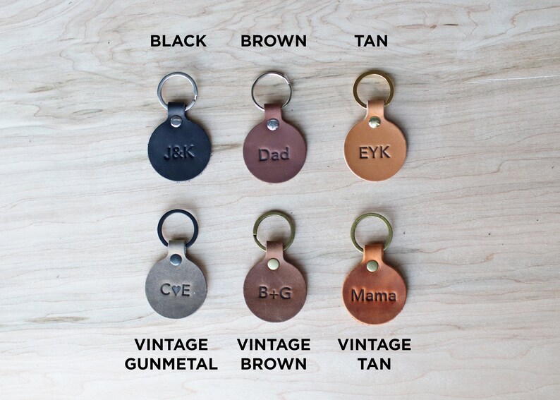 Personalized Round Leather Keychain Fob Gift Anniversary | Etsy