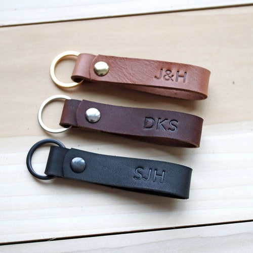 Personalized Round Leather Keychain Fob Gift Anniversary | Etsy