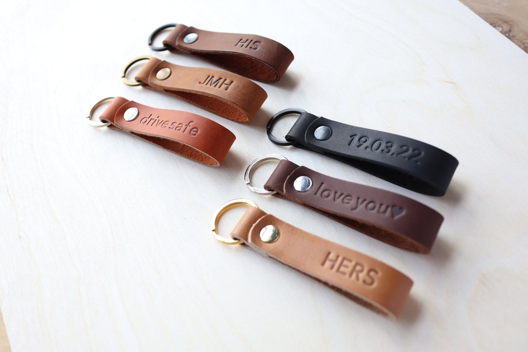 TWO SIDED Personalized Leather Keychain, Fob, Gift, Anniversary ...