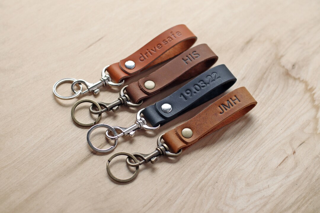 Personalized Leather Keychain With Snap Clip, Fob, Gift, Anniversary ...