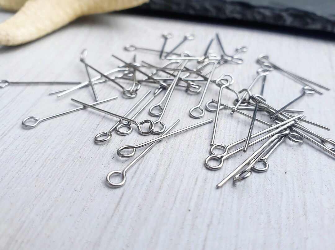 22g Stainless Steel Eye Pins | 20mm Eye Pins | 50 Pieces - Etsy