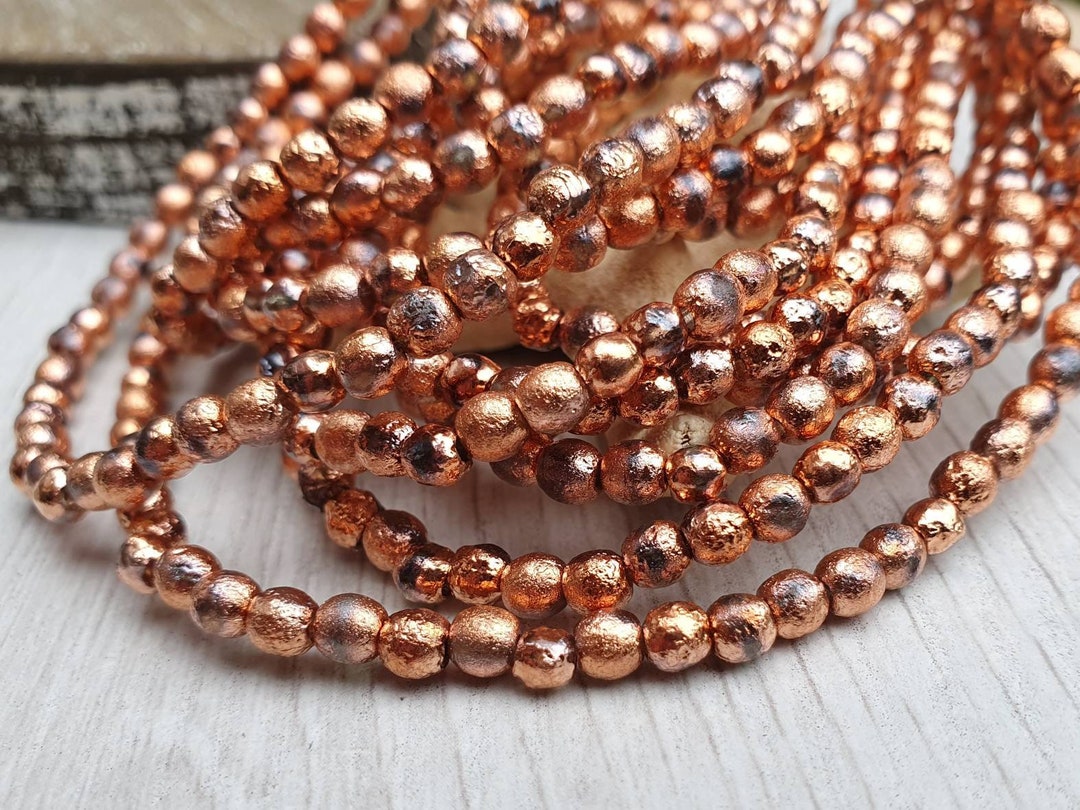 4mm Copper Ore Etched Finish Round Druk Beads Full Strand of 50 Beads ...