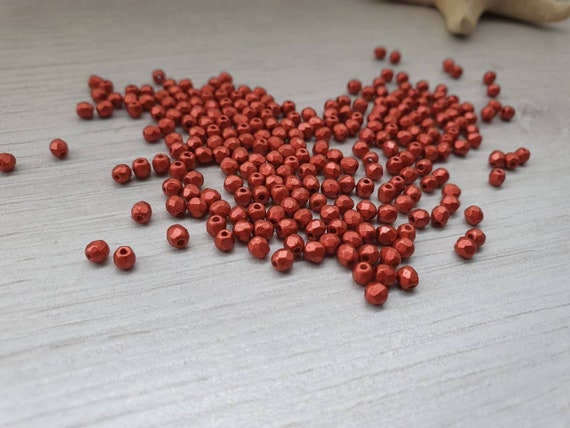3mm Metallic Lava Red Czech Glass Firepolish Beads - Etsy