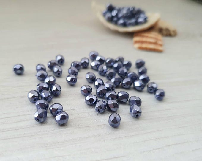 4mm Persian Blue Metallic | Czech Glass Fire Polish Beads | Metallic ...