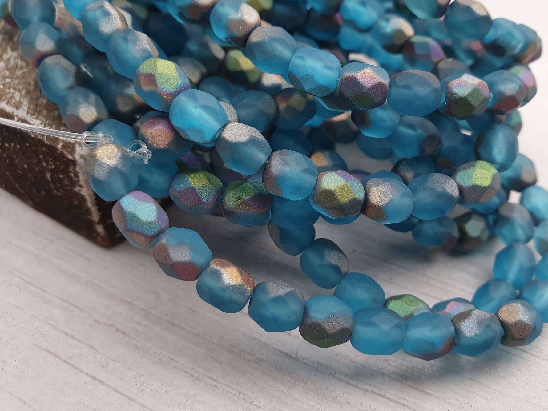 6mm Pacific Blue With Matt AB Finish Czech Glass Fire Polish - Etsy UK