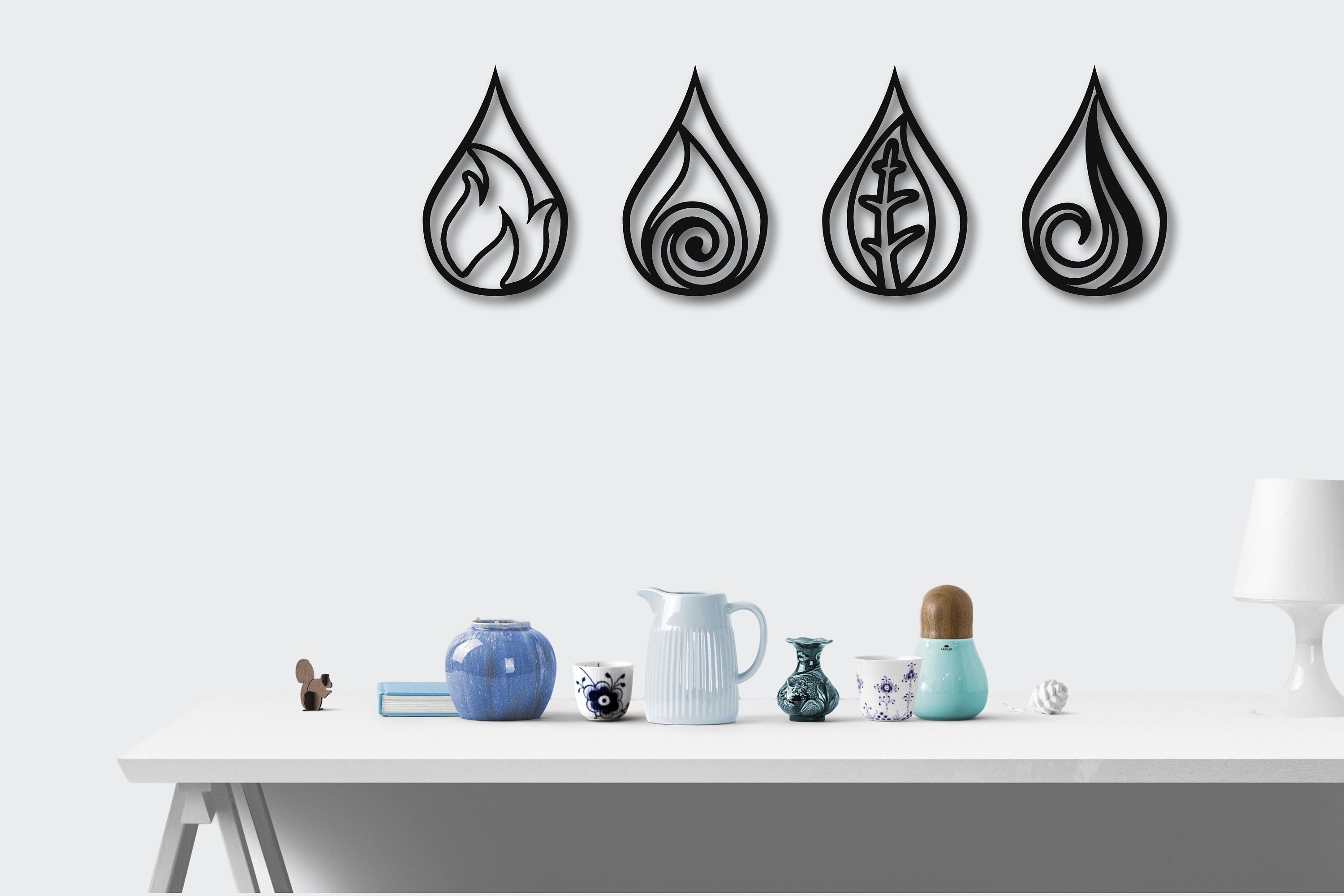 Home Décor Set of 4 Classical Elements Wall Art Hangings Earth Air Fire ...